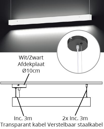 Pragmalux Skyline ophangset met 1 plafond plaat en 3P kabel 3m wit ...